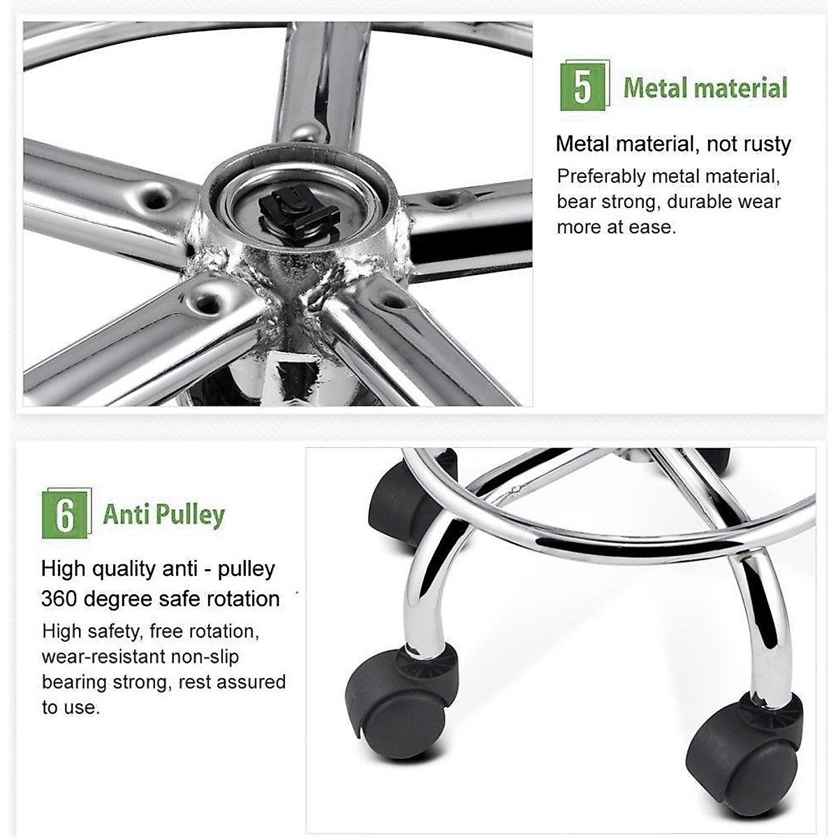 LA FEIER Adjustable Beauty Rolling Swivel Salon Cushioned Medical Stool Chair Seat with PU Leather , Footrest and Backrest , Chrome Metal Base for Drafting Massage Facial Spa Tattoo (Black)