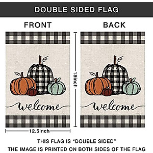 Mloabuc Fall Pumpkins Garden Flag Autumn Welcome Thanksgiving Buffalo Check Fall Yard Flag Farmhouse Double Sided Lattice Vertical Outdoor Decor 12 x 18 In