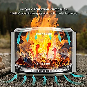 Overmont 19.5" Bonfire Fire Pit with Cover Bag, Smokeless Stove for Outdoor Stainless Steel Wood Burning Fireplaces with Removable Ash Pan