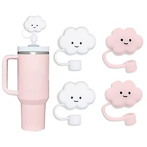 SEEZIZI 4Pcs Straw Covers Cap Toppers Compatible with Stanley 30&40 oz Tumbler Cups,Reusable Cute Silicone Straw Tips Lids Protectors for 0.4 in/10mm Stanley Cups Straws Accessories