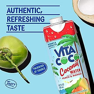 Vita Coco Coconut Water, Peach & Mango - Naturally Hydrating Electrolyte Drink - Smart Alternative to Coffee, Soda, and Sports Drinks - Gluten Free - 16.9 Fl Oz (Pack of 12)