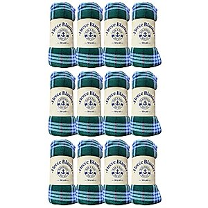 12 Pack of Bulk Soft Fleece Blankets 50 X 60, Light Weight, Cozy Warm Throw Blanket Sofa Travel Outdoor, Wholesale (50 X 60, 12 Green Plaid)
