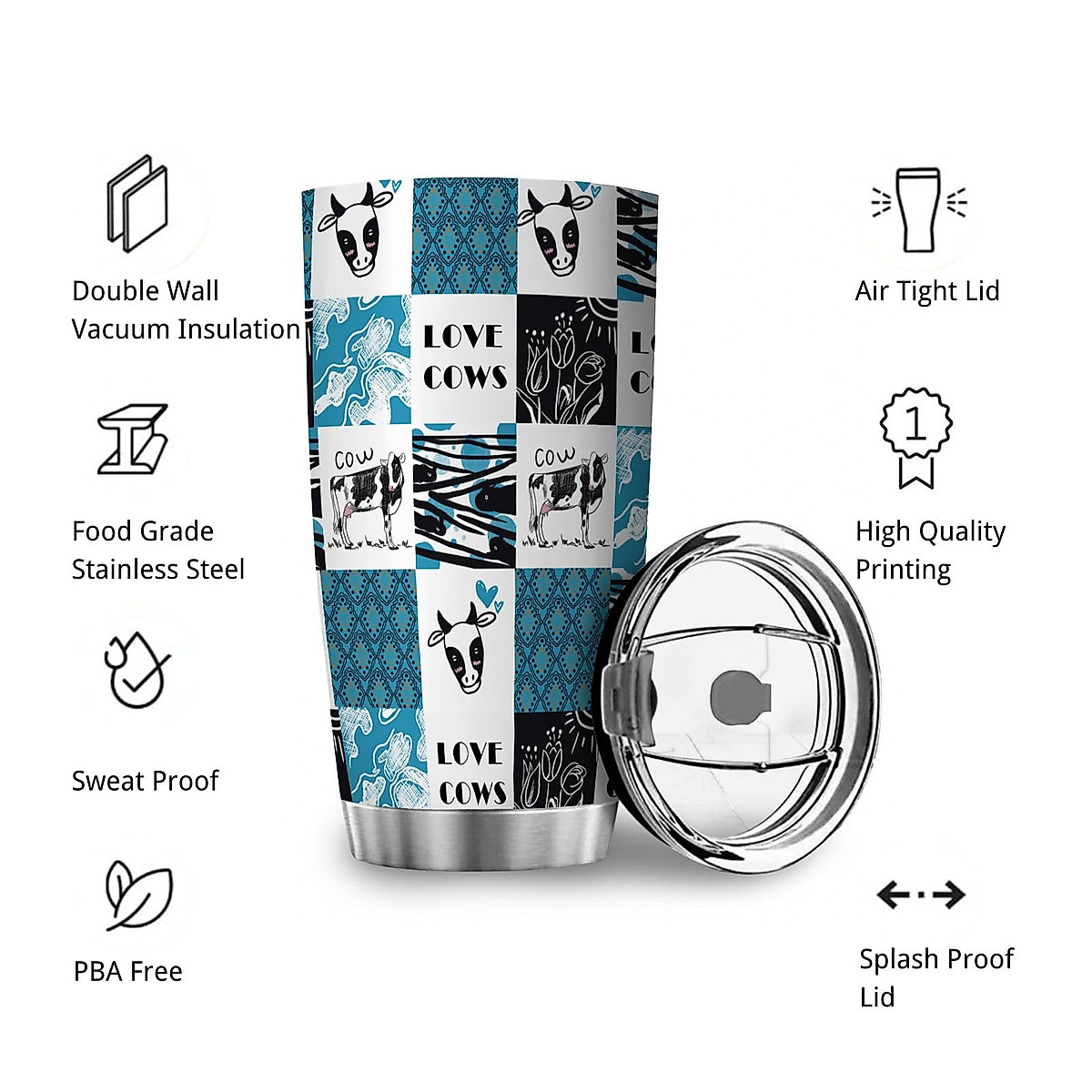 Tumbler Animal Cows Stainless Steel Coffee Travel Mug With Flip Lid Leak Proof Travel Tumbler Hot And Cold Drinks Thermal Cup Tea Wine Cups For Office Animal Cows 20oz
