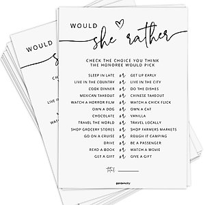50 Would She Rather Bridal Shower Game Cards, Baby Shower Games, 50 Guests (Minimalist White)