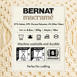 Bernat Macrame Taupe Yarn - 3 Pack of 250g/8.8oz - Cotton - #6 Super Bulky - Knitting, Crocheting & Crafts