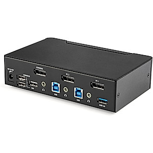 StarTech.com 2 Port DisplayPort KVM Switch - 4K 60Hz - Single Display - Dual Port UHD DP 1.2 USB KVM Switch with Integrated USB 3.0 Hub & Audio-Dell HP Apple Lenovo-TAA Compliant (SV231DPU34K), Black