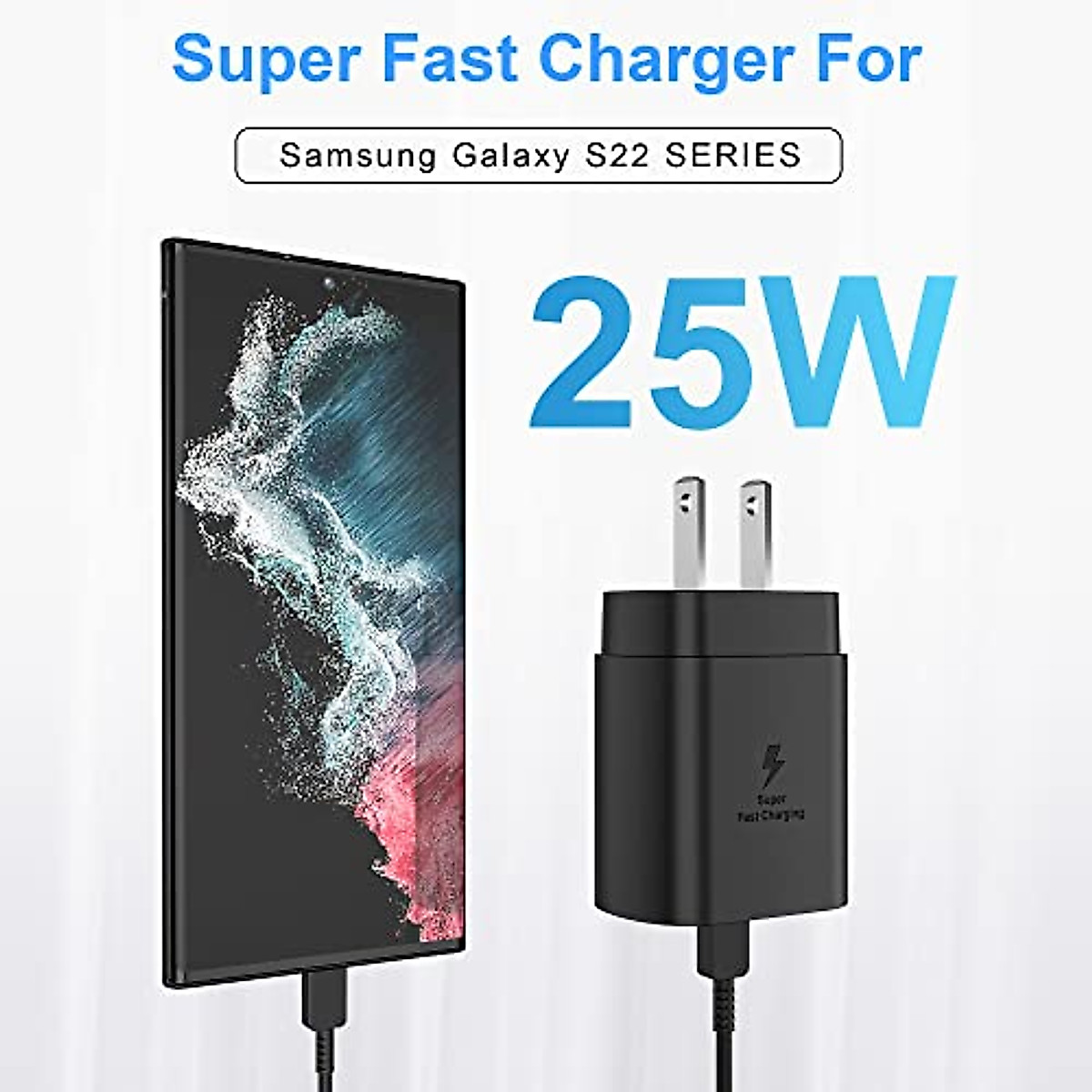 USB C Fast Charger, 25W USB C Wall Super Charger Block with 6FT Type C Charger Fast Charging Cable for Samsung Galaxy S22/S22 Ultra/S22+/S21/S21 Ultra/S20 Ultra/Note 10/Note 20, for iPad Pro 11/12.9