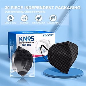 FGCCJP KN95 Face Mask 30pcs Disposable Face Masks Individual Packed Safety 5 Layers Breathable Cup Dust Masks Filtration>95% for Adults Men Women(Black)