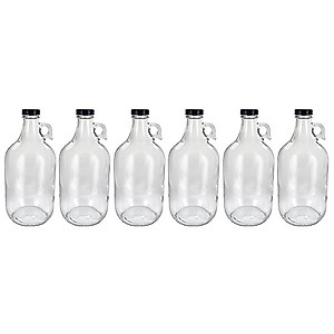 FastRack 64 oz Growler, 1/2 Gallon Glass Beer Growler, Half Gallon Glass Jug, Clear Growlers for Beer, 1/2 Gallon Glass Jug, Set of 6, Comes with 12 Extra Poly Seal Caps
