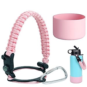 LX-SUNCX Paracord Handle and Silicone Sleeve Boot Compatible with Hydro Flask Wide Mouth Water Bottle (Pearly pink/pink, 32oz-40oz)