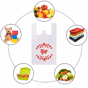 Yesland 500 Ct Plastic Bags, Thank You Reusable Grocery Bag Disposable T-shirts Carryout Shopping Bags, 13 x 7 x 21 Inch, 15 Mic, 0.6 Mil Bulk Shopping Bags for Grocery Retail Restaurant, Red Flower