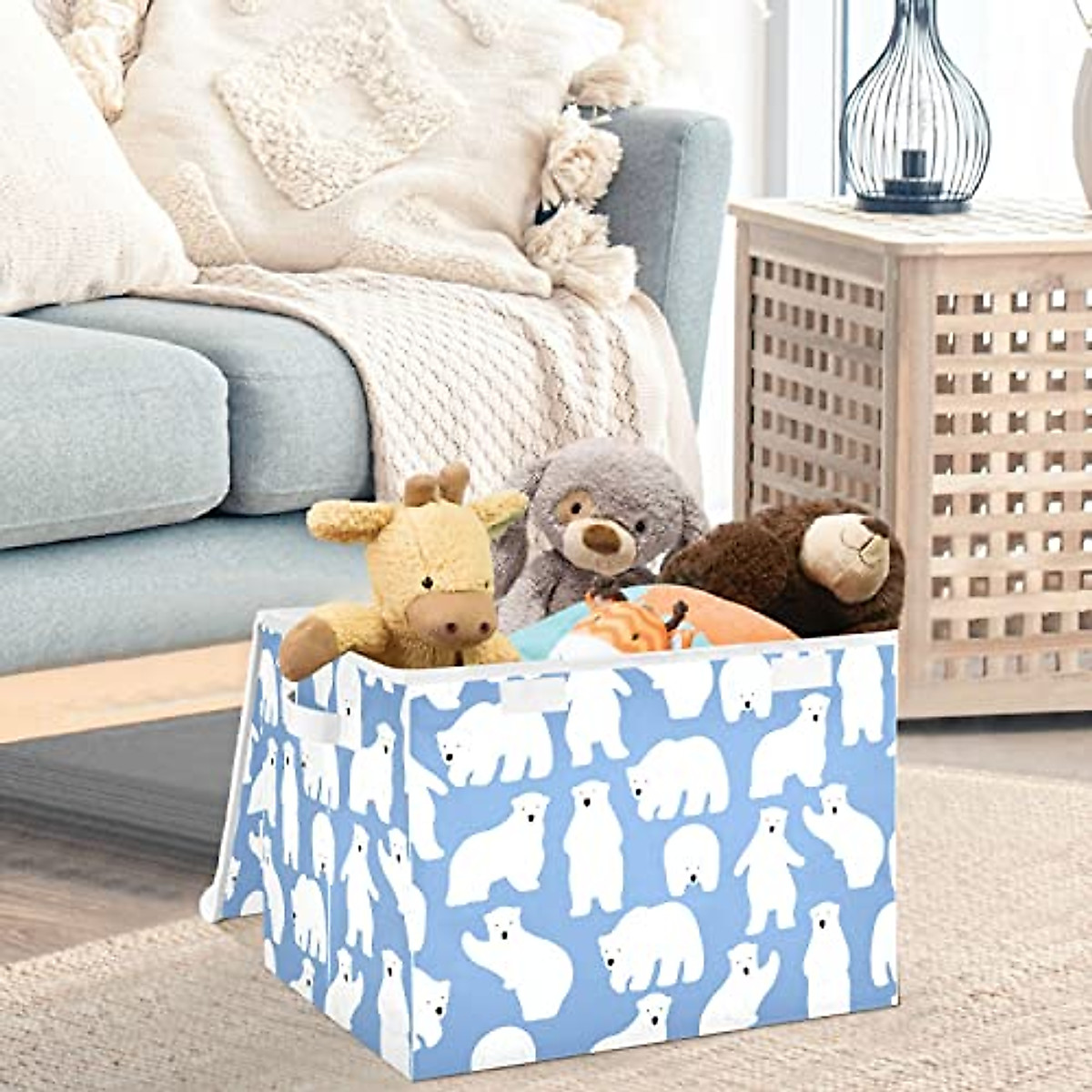 CaTaKu Polar Bear Cute Storage Bins with Lids and Handles, Fabric Large Storage Container Cube Basket with Lid Decorative Storage Boxes for Organizing Clothes