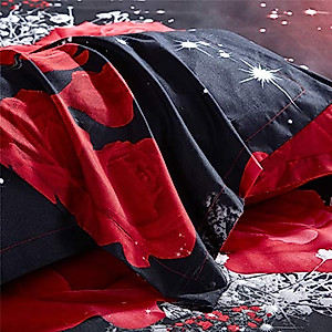 Labstandard Red Duvet Cover Set Queen, 3D Printed Rose Bedding Soft Comforter and Breathable Quilt Cover(1 Duvet Cover, 2 Pillowcases, Zipper Closure)