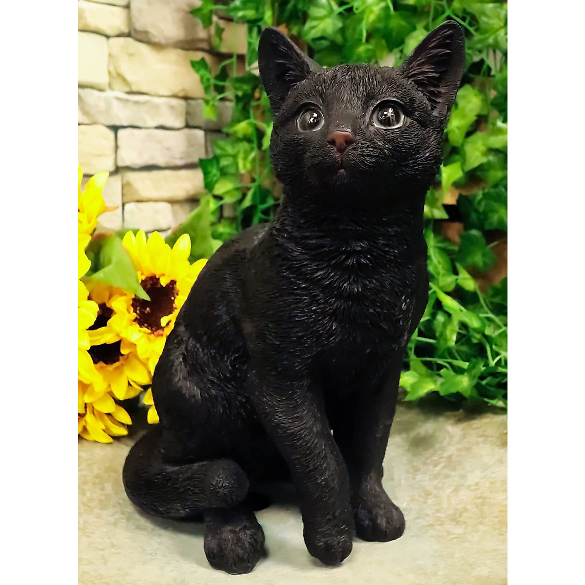 Ebros Large Lifelike Pawing Mystical Black Cat Statue 11.75" Tall with Glass Eyes Hand Painted Realistic Feline Cat Figurine Crazy for Cats Decor Sculpture Home Decorations Pet Memorial