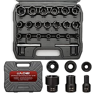 LLNDEI Upgrade Lug Nut Remover Bolt Extractor Set ½ in. and ⅜ in. Drive, Impact Bolt Nut Remover Socket Tool, Chrome-Molybdenum Steel, 1/2"&3/8" Dr. Twist Socket Set with Black Case (22PCS)