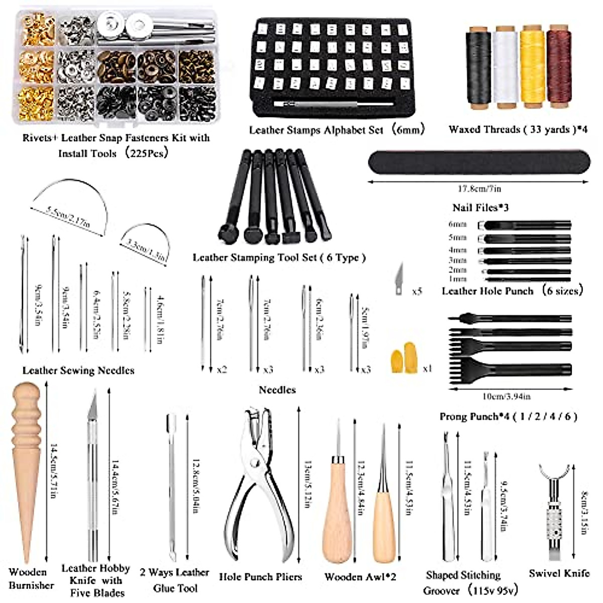 IMZAY 415Pcs Leather Tooling Working Kit, Compact Beginner Leather Tools and Supplies with Leather Stitching Sewing Carving Cutting Crafting Tools for Leather Sheath Wallet Belt Boot Seat Sewing
