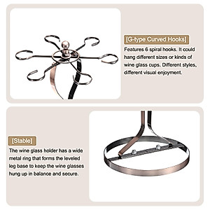 uxcell Countertop Wine Glass Holder, Freestanding Wine Glass Rack with 6 Hooks, Metal Stemware Holder Stand for Bar, Kitchen Home Storage (Bronze 235x335mm)