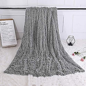 Softlife Home Decorative Fluffy Faux Fur Throw Blanket 50" x 60", Reversible Fuzzy Warm Sherpa Blankets for Couch Sofa Bed Throw Size (Grey)