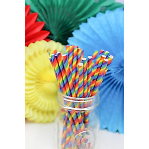 Just Artifacts Premium Disposable Drinking Striped Paper Straws (100pcs, Rainbow Pride)