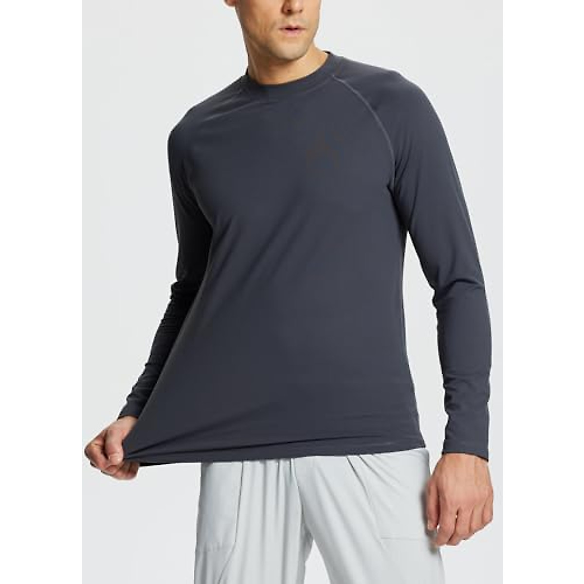 baleaf Men's Fleece Thermal Long Sleeve Shirt Cold Weather Workout Tops Moisture Wicking Running Shirt Dark Grey L