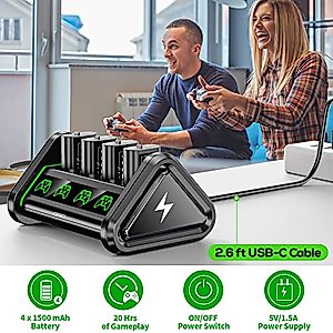 Rechargeable Battery Pack for Xbox Controller, 4 Packs 1500mAh Rechargeable Controller Battery Pack for Xbox Series X/S/One X/S/Elite/Core Controllers, Charger Station for Xbox Controller Battery Pack