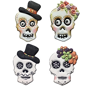 LILIAO Halloween Skull Cookie Cutter Set - 2 Piece - Skull with Hat and Flowers Fondant Biscuit Cutters - Stainless Steel