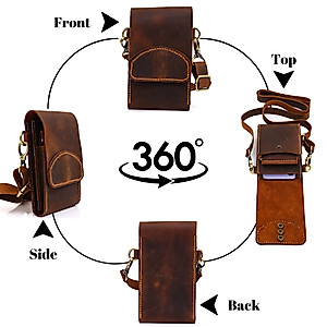 Handmade Mens Crossbody Phone Bag, Iphone 13 Pro Wallet Case, Cell Phone Crossbody Bag, Phone Case With Adjustable Strap, Crossbody Phone Wallet For Men, Leather Phone Wallet (Dark Brown)