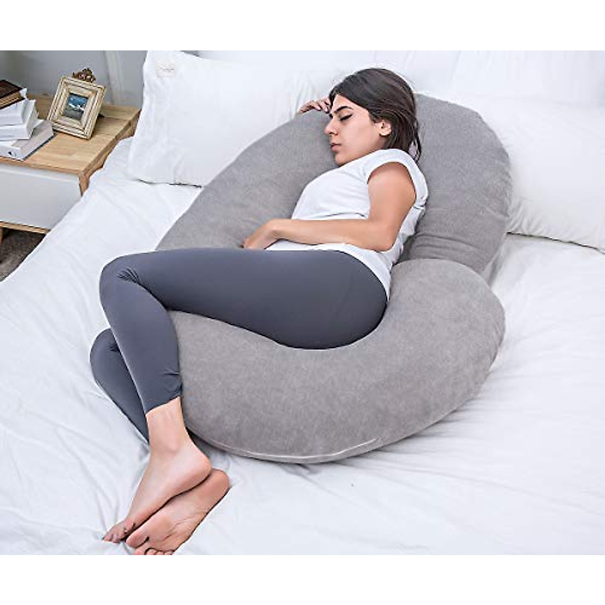 1 MIDDLE ONE Pregnancy Pillow, C Shaped Full Body Pillow for Maternity Support, Pregnant Women Sleeping Pillow with Velvet Cover (Dark Grey)