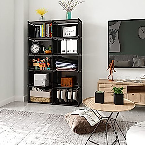 JIUYOTREE 6-Tiers Portable Bookshelf with Fabric Cloth at Back, 10 Cube Closet Storage Organizer Bookcase, Living Room,Study Room,Bedroom, Black