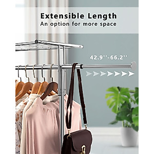 HOUSE AGAIN Clothes Rack on Wheels with Extra Top Storage Shelf, LARGE Rolling Garment Rack for Hanging Clothes, Heavy-duty Metal Clothing Rack Organizer for Bedroom, Living Room -Silver