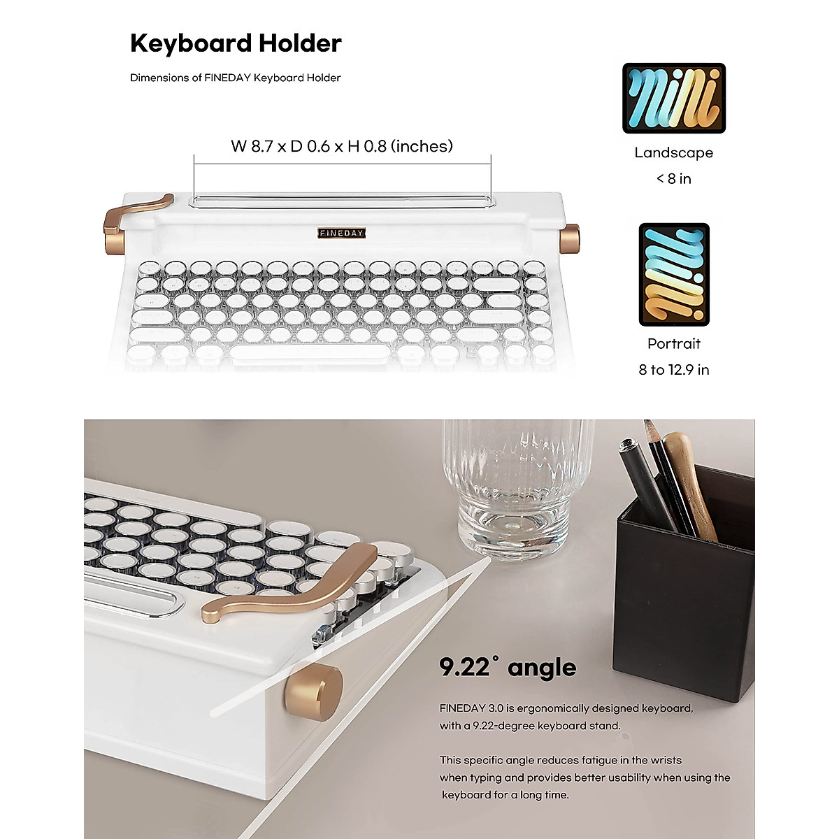 FINEDAY Keyboard 3.0, Blue Switch, Retro Mechanical Keyboard, Typewriter Designed, Bluetooth 5.0 & USB up to 4 Devices, for Desktop PC/Laptop Mac/Phone (83 ABS Keycap - White)