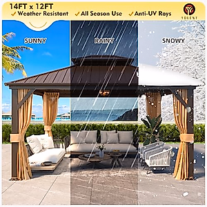 YOLENY 12' x 14' Gazebo, Hardtop Gazebo with Aluminum Frame, Double Galvanized Steel Roof, Curtains and Netting Included, Metal Gazebos Pergolas for Patios, Garden, Lawns, Parties