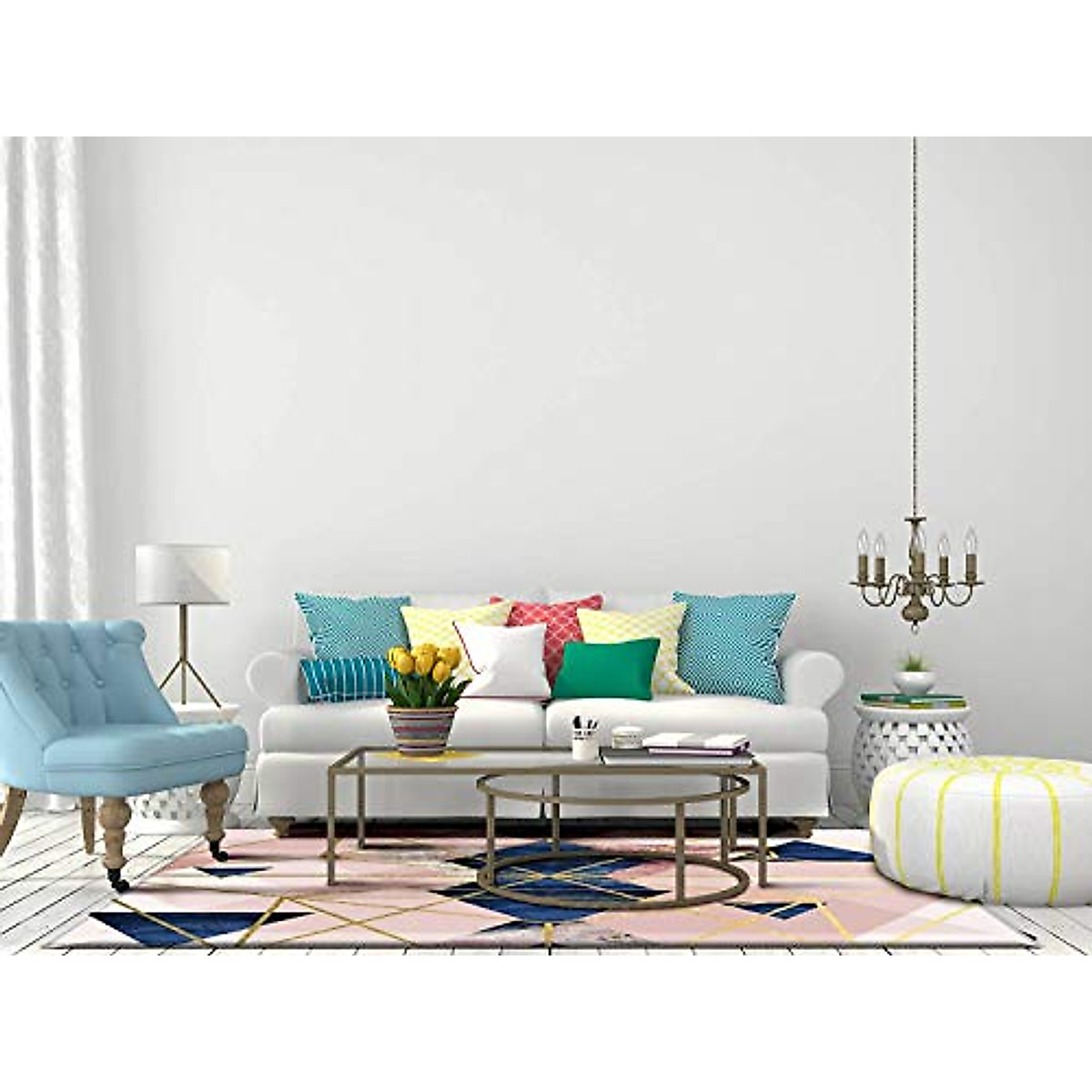 Blush Pink and Navy Geometric Perfection Area Rugs Non-Slip Floor Mat Doormats Home Runner Rug Carpet for Bedroom Indoor Outdoor Kids Play Mat Nursery Throw Rugs Yoga Mat