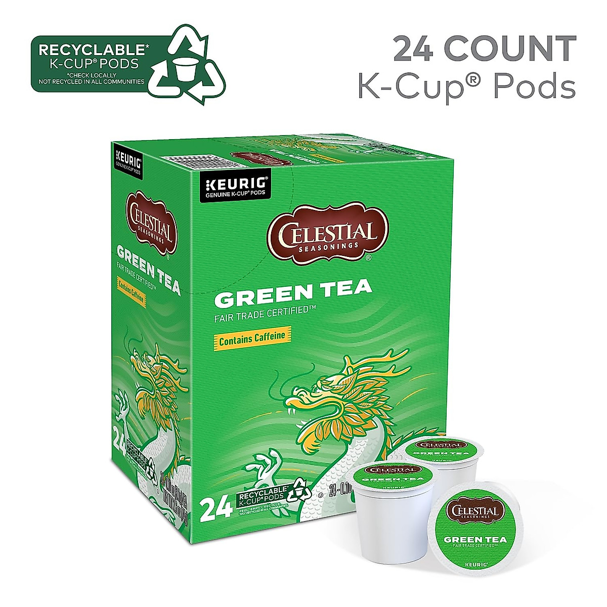 Celestial Seasonings Authentic Green Tea, K-Cup Portion Pack for Keurig K-Cup Brewers, 24-Count