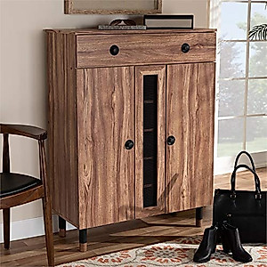 Baxton Studio Valina 2-Door Wood Shoe Storage Cabinet with Drawer in Oak-Black