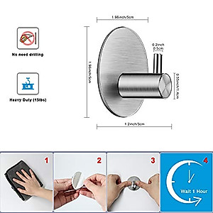Adhesive Hooks Towel Hooks Wall Hooks Heavy Duty Stainless Steel Hooks Door Hooks Bathroom Hooks for Hanging Coat, Hat,Bath Towel-Bathroom and Bedroom or Kitchen 4-Packs