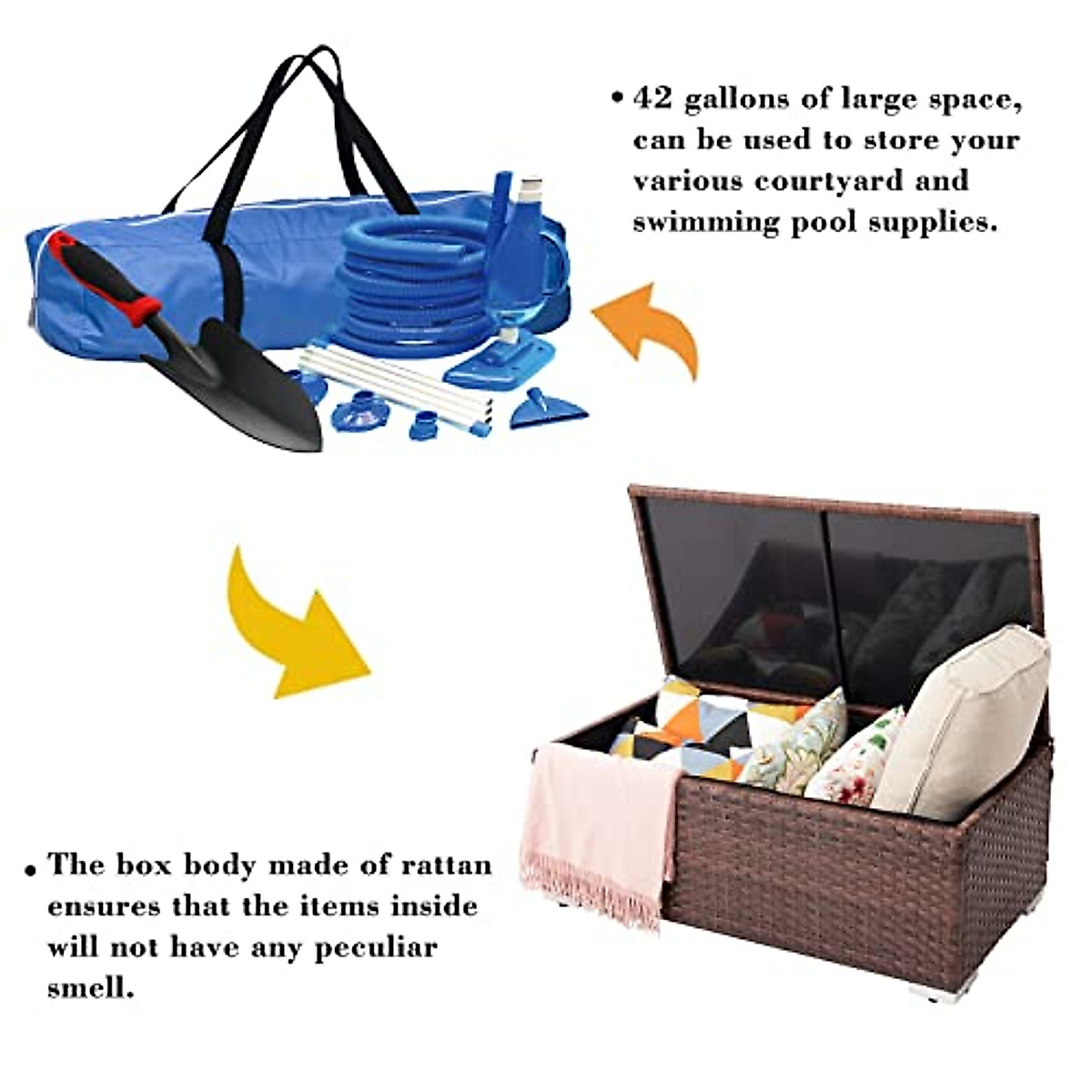 DIMAR GARDEN Outdoor Storage Coffee Table with Waterproof Cover,Patio Wicker Storage Table,42 Gallon Mixed Brown