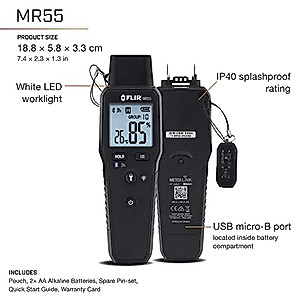 FLIR MR55 - Pin Moisture Meter with Bluetooth for Instant Data Sharing via the FLIR Tools® Mobile app.