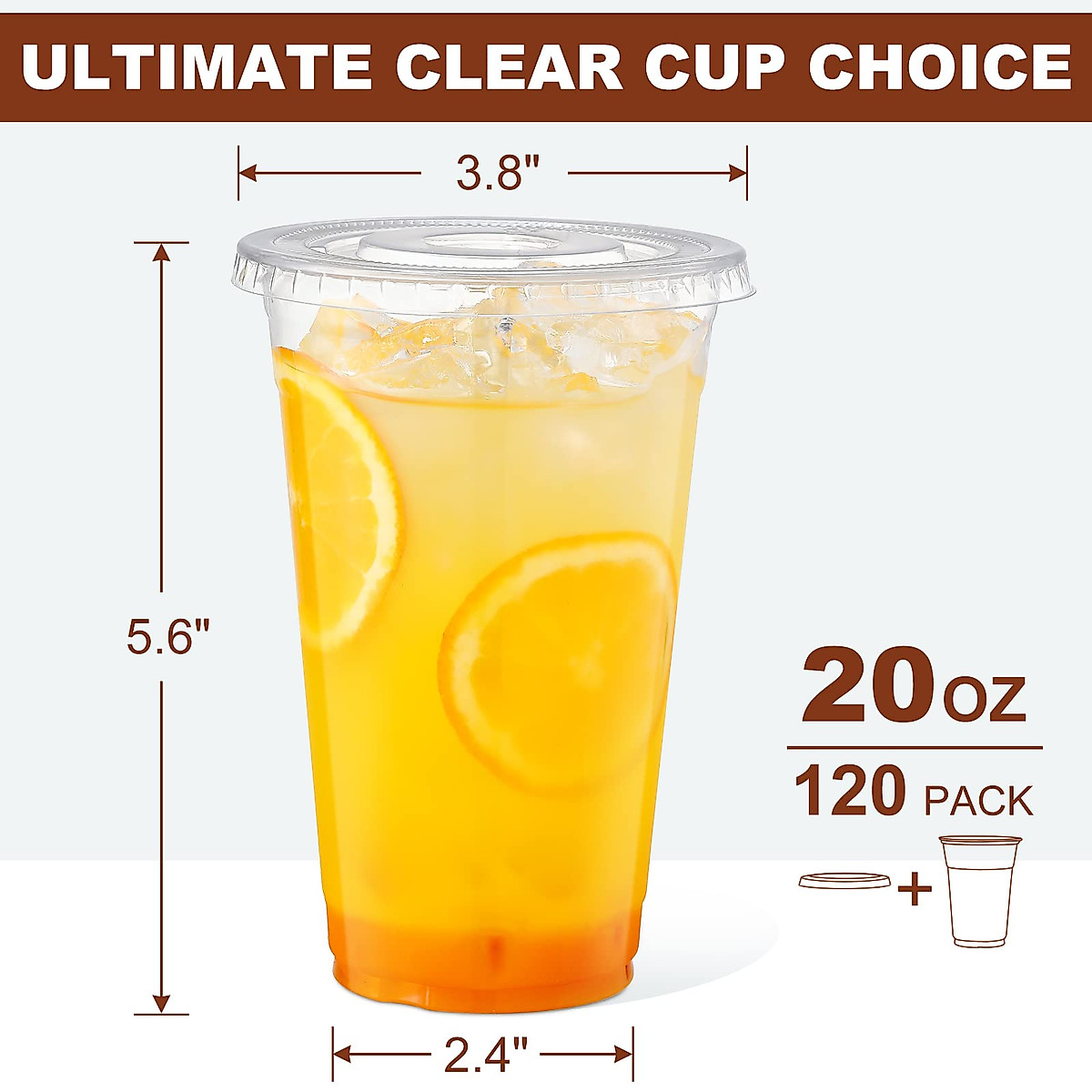 AOZITA 120 Sets - 20 oz Clear Plastic Cups with Lids, Disposable Cups With Straw Slot Lids for Cold Drinks, Milkshake, Smoothie, Iced Coffee and TO-GO Drinkings