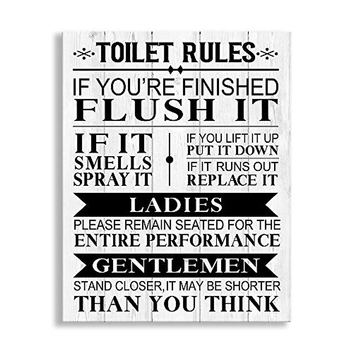 Kas Home Bathroom Canvas Wall Art Rustic Funny Toilet Rules Prints Signs Framed Wood Background Bath Room HD Picture Artwork Home Decor (Toilet-02, 12 X 15 inch)