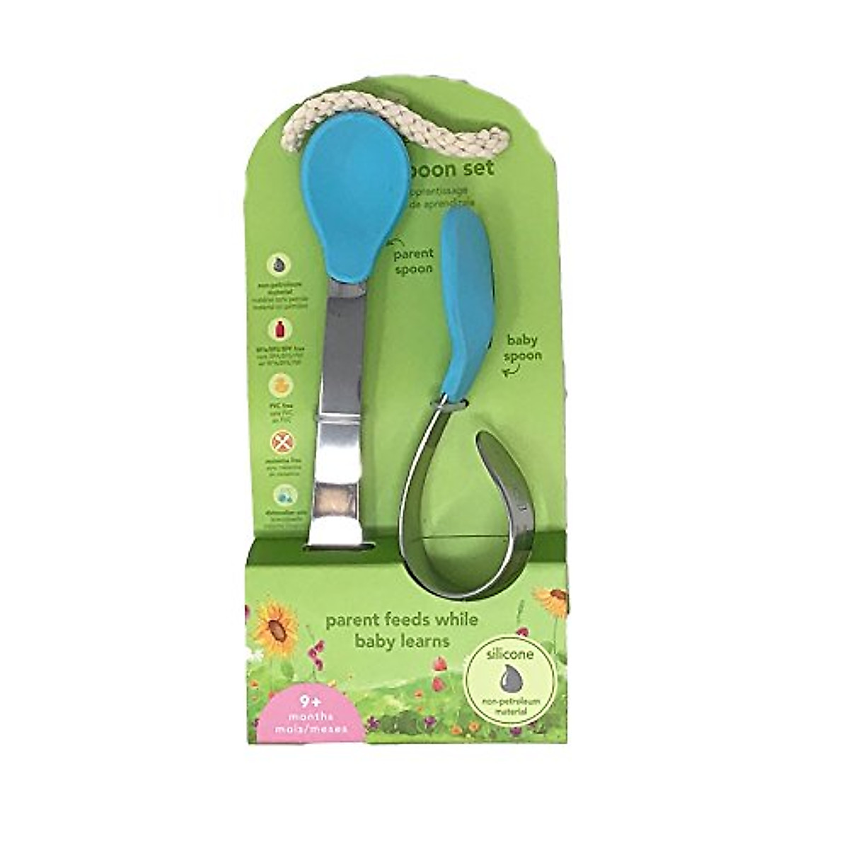 green sprouts Learning Spoon Set | Parent feeds while baby learns | Includes self-feeding spoon for baby to learn & feeding spoon for adult, 2 Piece Set