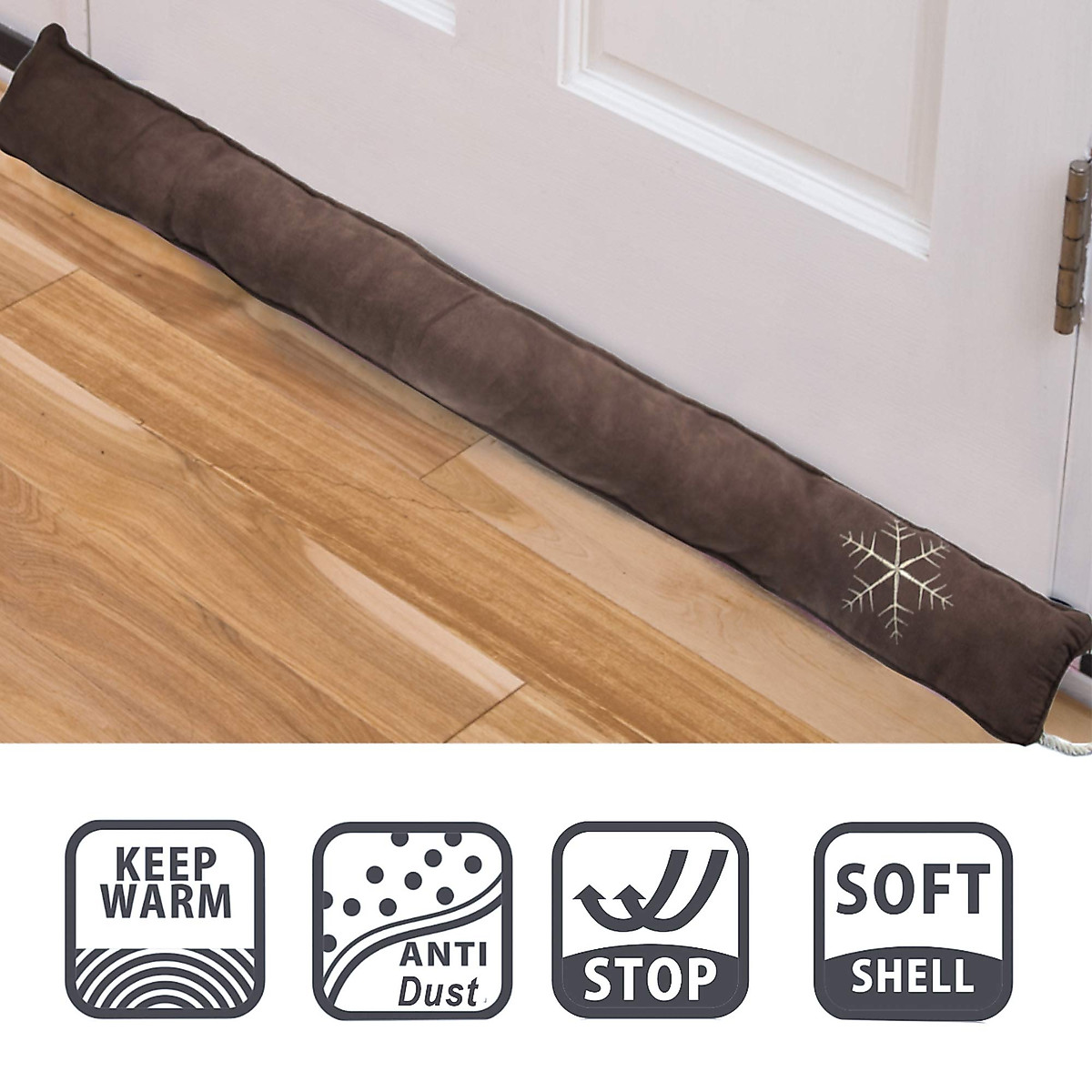 Simply Genius Cold Weather Door Draft Stopper - 36 Inch Brown Wind Blocker for Door Bottom and Window Sill