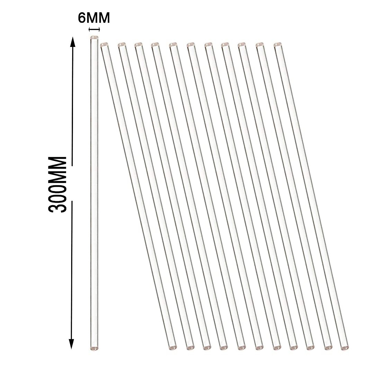 8 Pack Glass Stir Sticks 6mm Lab Stirring Rod 12 inch Length with Both Ends Round for Science, Lab, Kitchen, Science Education