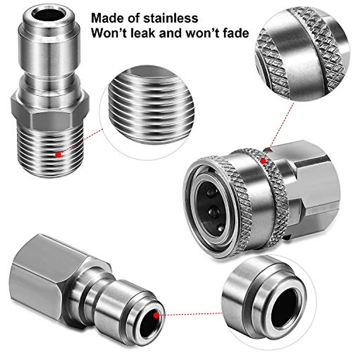 Hotop NPT 3/8 Inch Stainless Steel Male and Female Quick Connector Kit Pressure Washer Adapter Set and 2 Packs NPT 3/8 Inch Stainless Steel Quick Connector Plug Male Nipples
