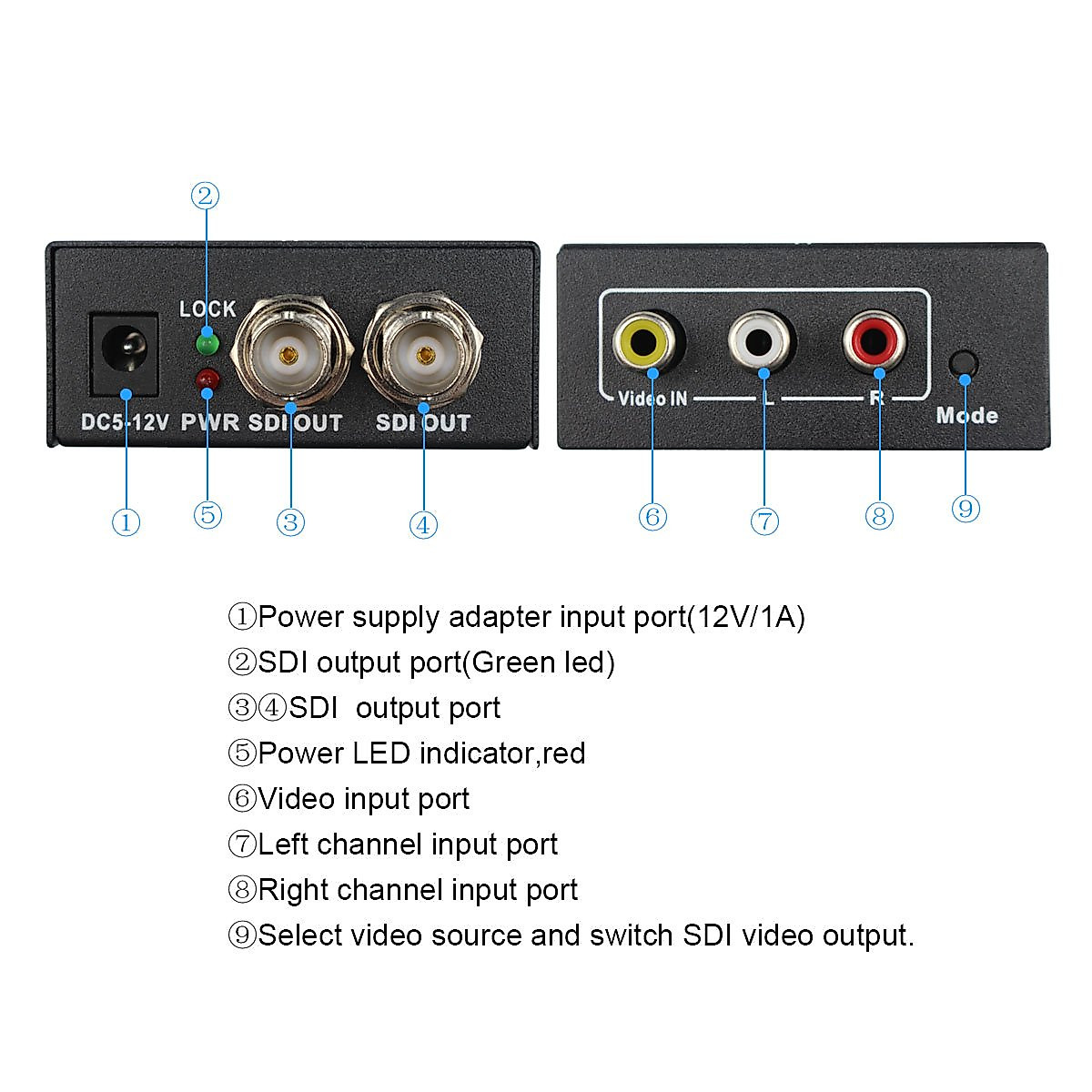 Wiistar AV CVBS to 3G-SDI Audio Video Converter Composite to SDI Converter Support 1080P for CRT HDTV to Camera