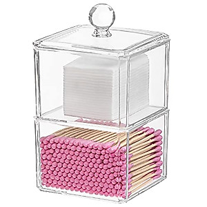 HBlife Cotton Ball and Swab Holder Organizer, Clear Acrylic Cotton Pad Container for Cotton Swabs, Q-Tips, Make Up Pads, Cosmetics and More