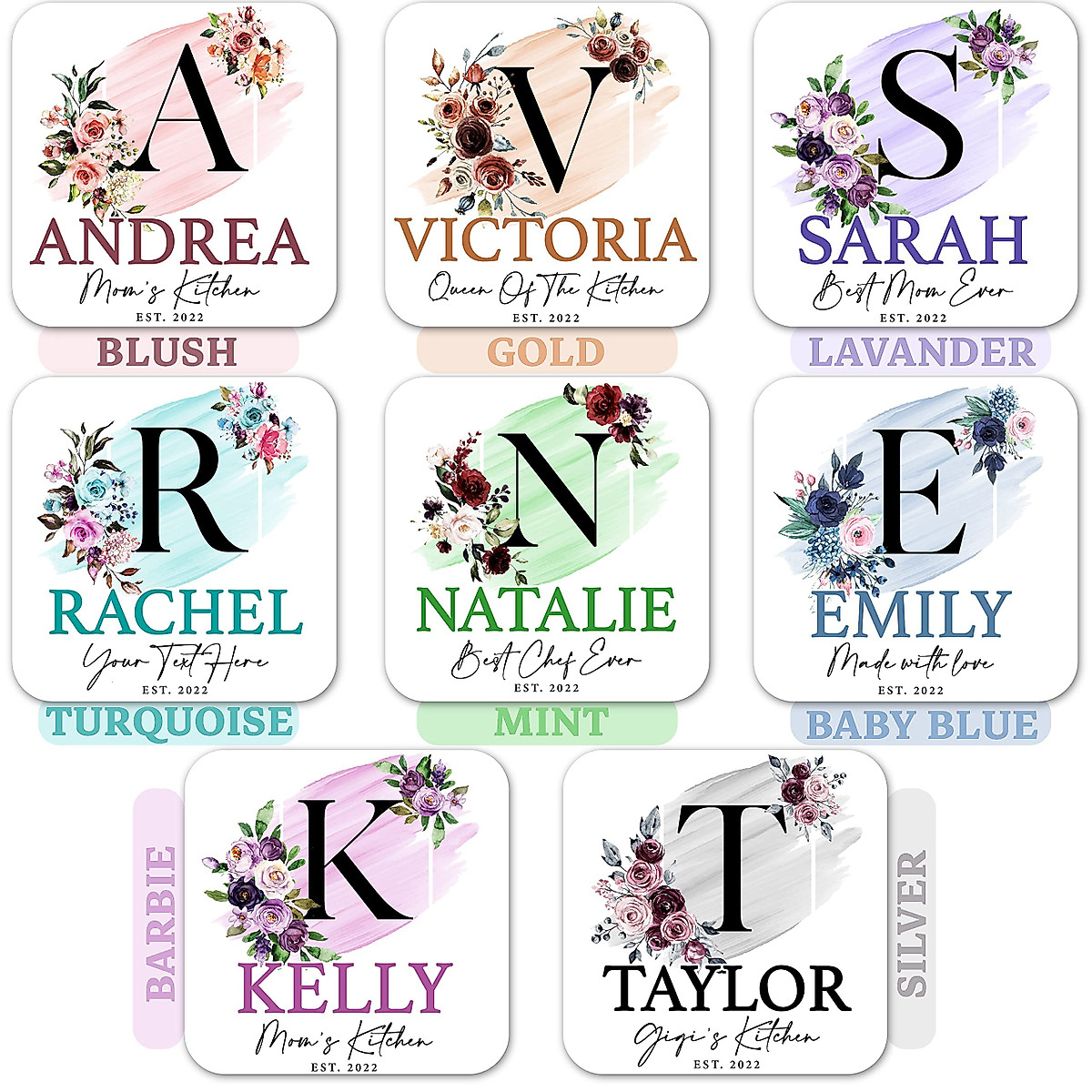 Kitchen Floral Apron Gift for Mother's Day - Personalized Mom Aprons Gifts w/Pockets w/Name for Mother Men for Grilling Cooking BBQ Baking Customized Funny Chef Apron for Mommy Custom Grandpa Gift C1