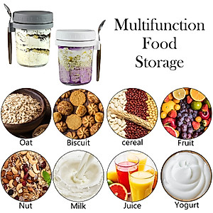 AouEtnay 2 Pack Overnight Oats Containers with Lids Glass Overnight Oats Jars, 16 oz Mason Jars for Overnight Oats, Cereal, Milk, Vegetable and fruit Salad Storage Container