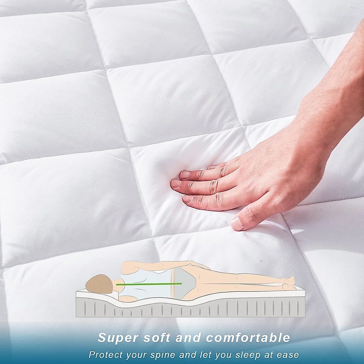 Uraclaire Mattress Pad with 8-21'' Deep Pocket,Cooling Mattress Topper Cover,Ultra Soft Quilted Fitted Breathable Fluffy Microfiber Mattress Protector(Full)