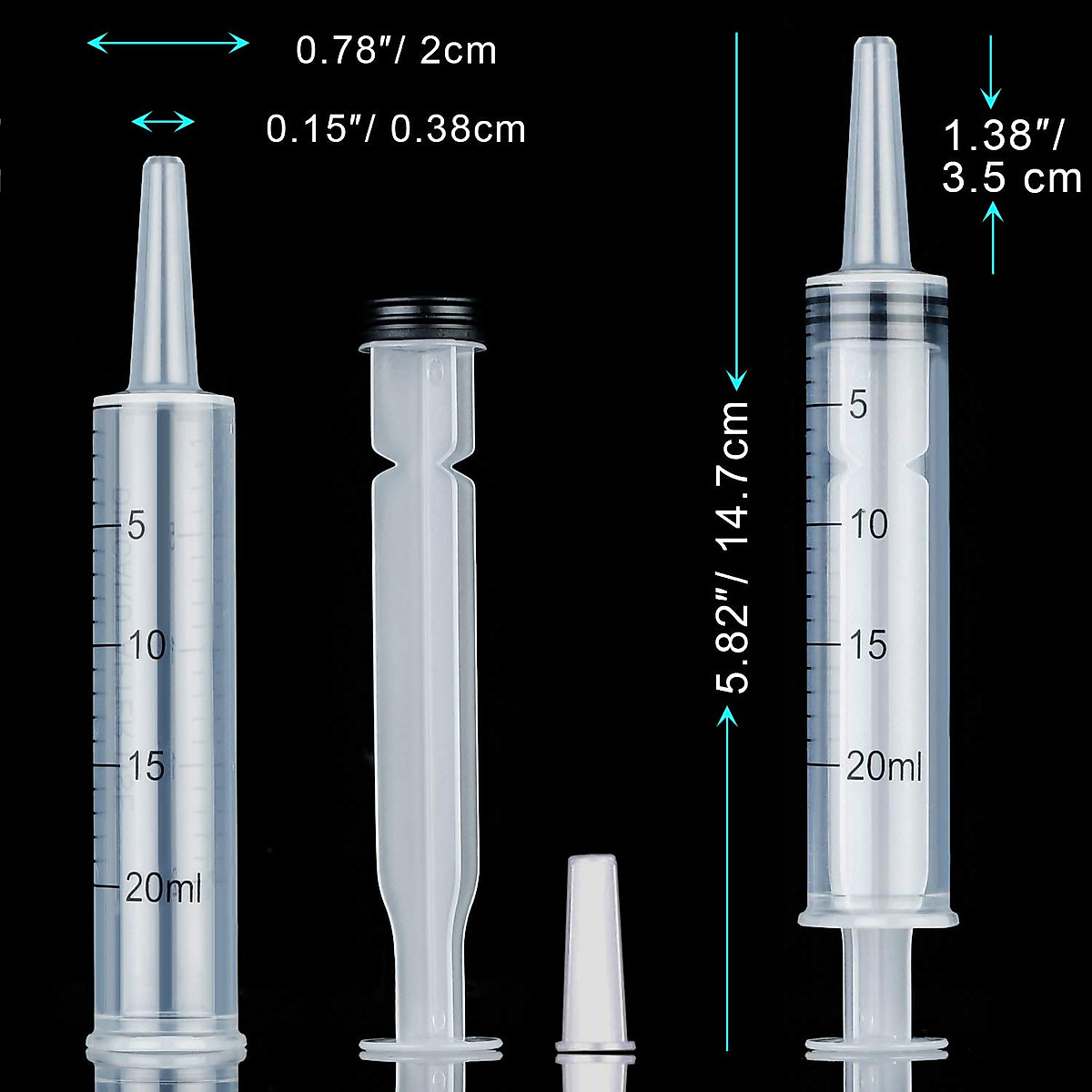 4 Pack Large Syringes for Liquid, 20ml & 60ml Plastic Syringe for Measuring, Lip Gloss TKP Lipgloss Base Flavoring Oil Food Oral Medicine Injection Feeding- with Tip Cap and Pipettes